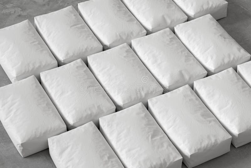 White Sacks on the Concrete Floor. 3d Render Stock Illustration ...