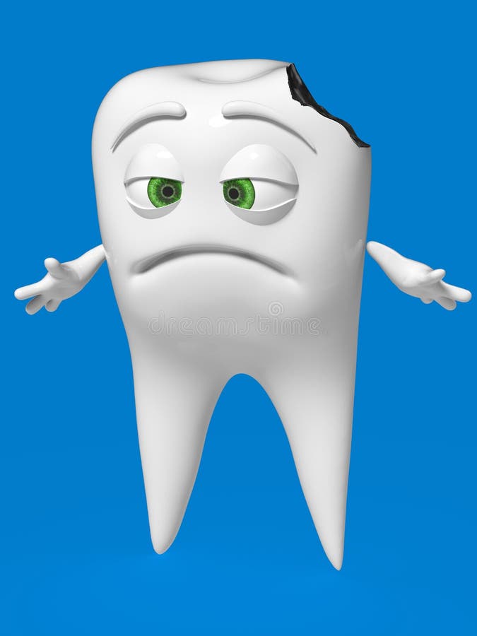 White Sad Tooth with Hands Isolated on the Blue Background Stock ...