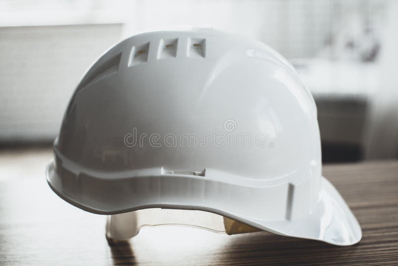 White Safety Engineer Helmet Stock Photo - Image of inspection ...