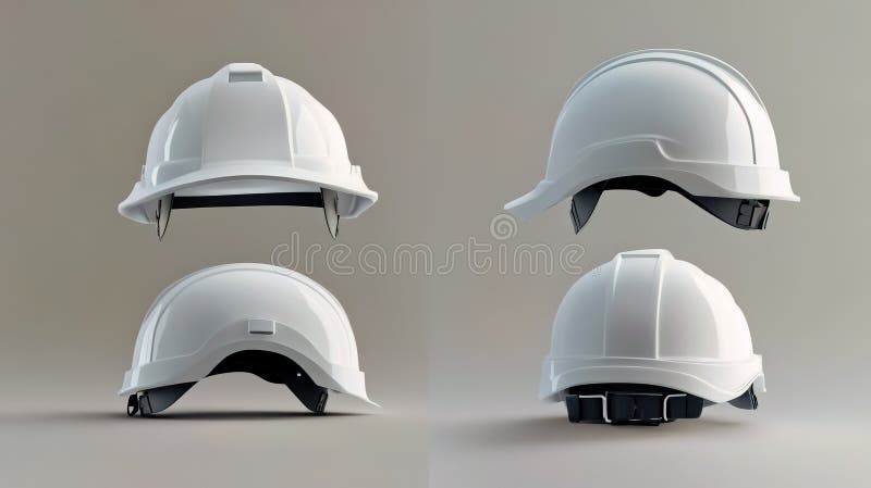 A White Safety Helmet Shown in Four Different Projections: Front View ...