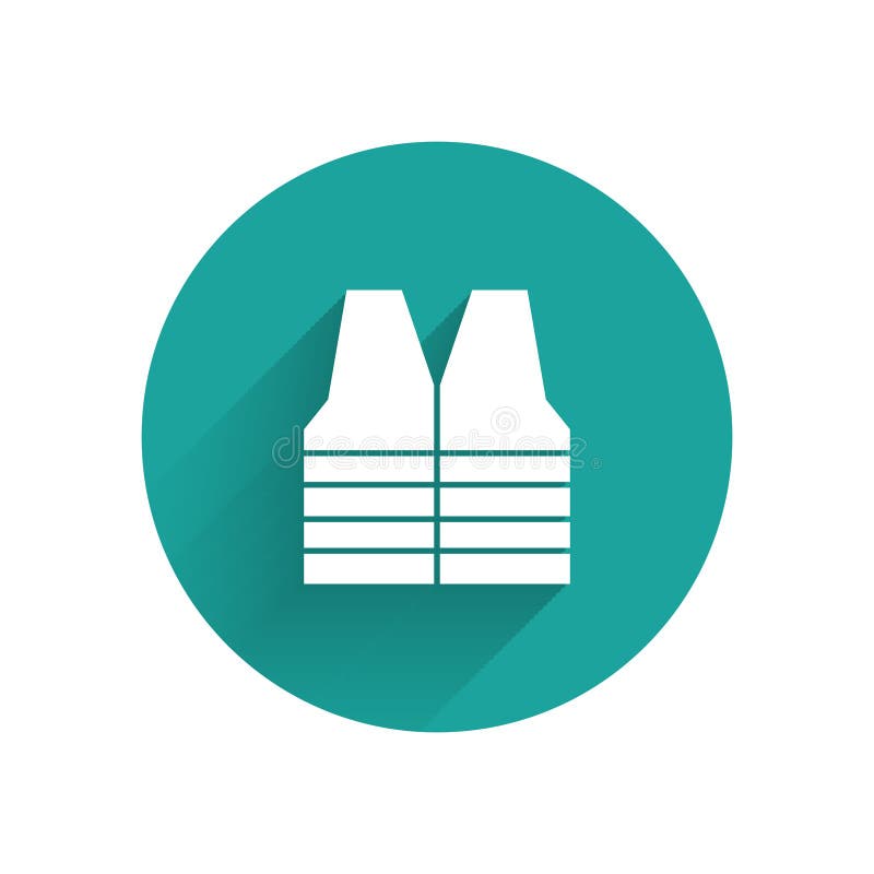 White Safety Vest Icon Isolated with Long Shadow. Green Circle Button ...