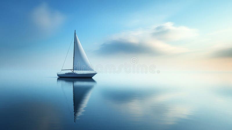 White Sailboat on Calm Ocean at Sunrise Stock Illustration ...
