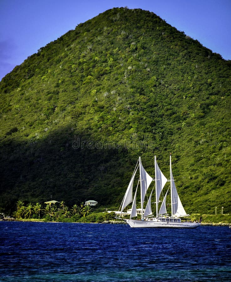 White Sailboat in Caribbean - 2 Stock Image - Image of sails, white ...