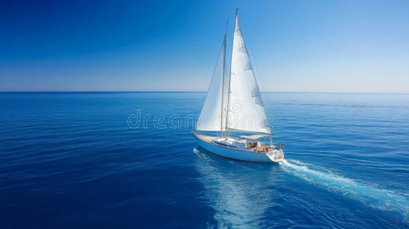 White Sailboat Sailing on a Clear Blue Ocean Stock Illustration ...
