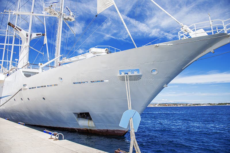 White Sailing Ship in the Port. Stock Photo - Image of nautical, coast ...