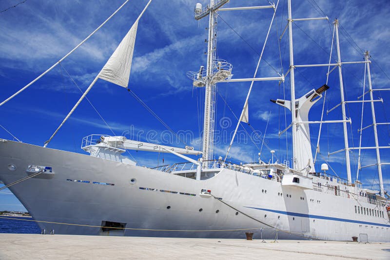 White Sailing Ship in the Port. Stock Photo - Image of harbor, tall ...