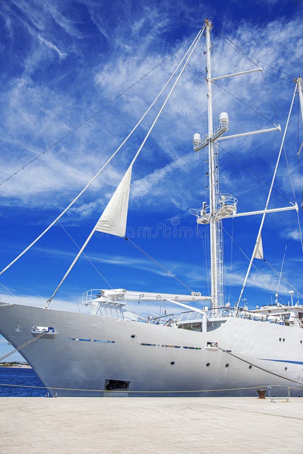 White Sailing Ship in the Port. Stock Image - Image of white ...