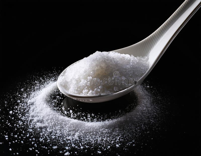 White Salt in Spoon with Black Background Stock Illustration ...