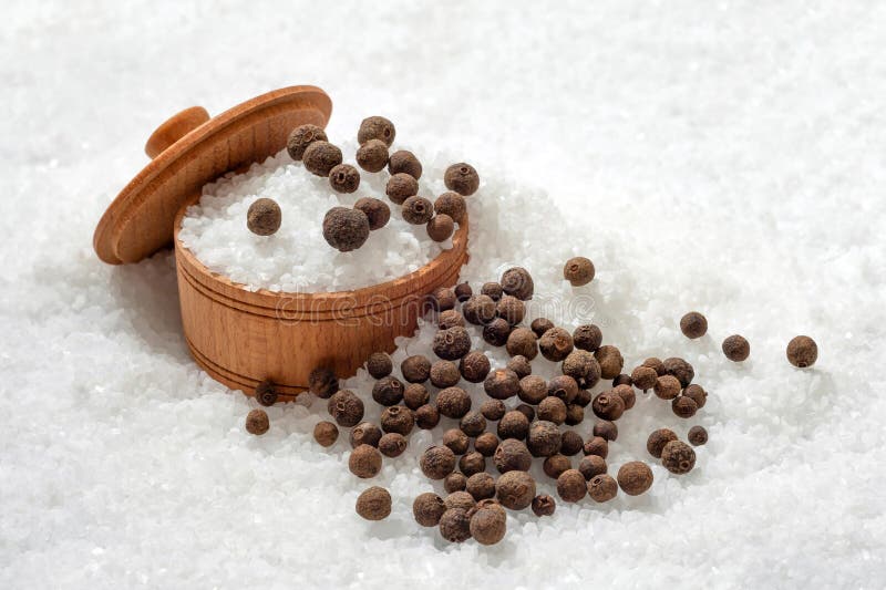 White Salt Texture and Black Pepper Close Up Stock Photo - Image of ...