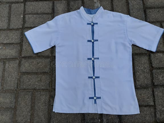 White Samfoo Shirt Design with Blue Garia Typical of China Stock Photo ...