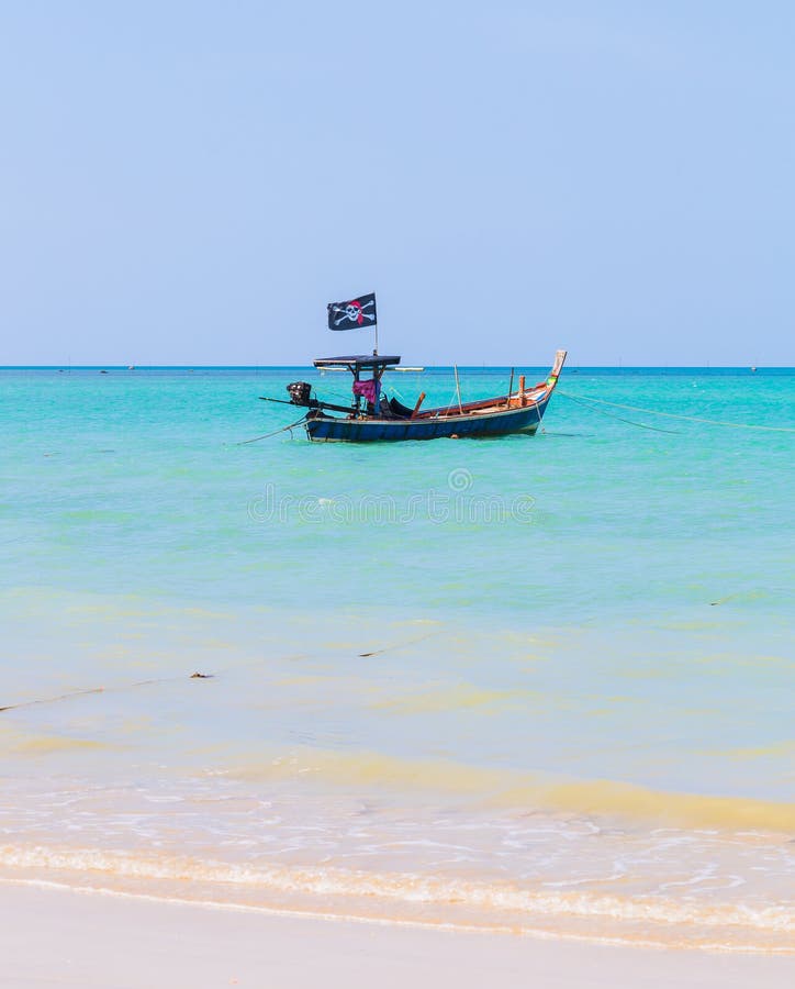 White Sand Beach and Pirate Boat Stock Image - Image of ship ...