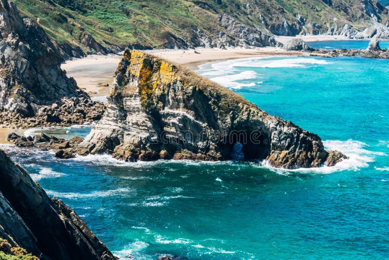 White Sand Beach Under Cliff by the Ocean Stock Image - Image of high ...