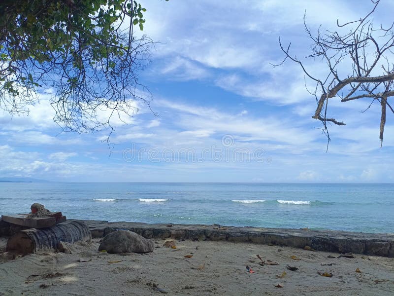 White Sand Beach with Waves and Blue Sky and Beautiful Views. Stock ...