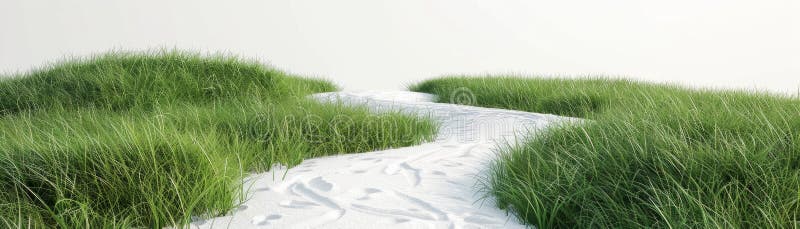 White Sand Path Winding through Lush Grass Field in Serene Landscape ...