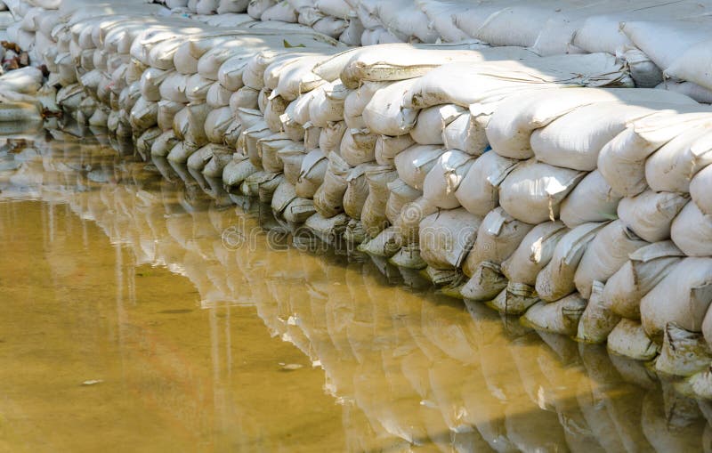 Temporary Wall Made of White Sandbags and Thick Black Nylon Used As ...