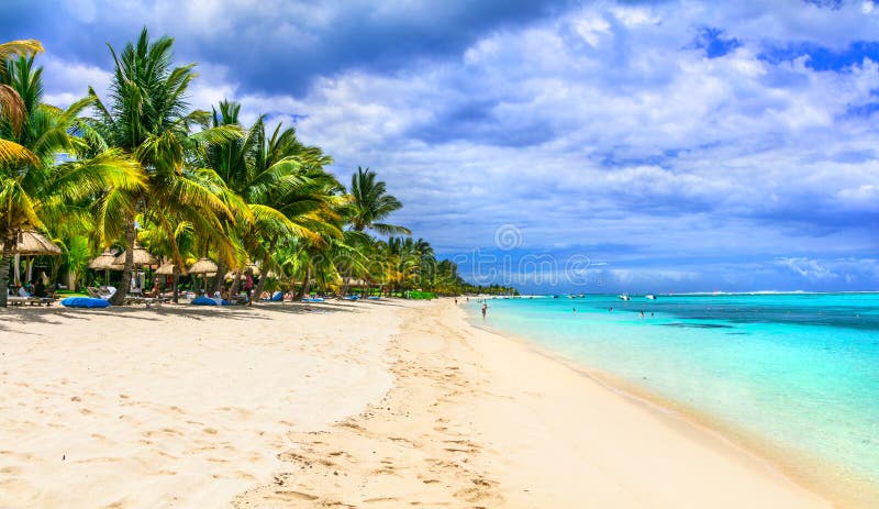 White Sandy Beaches of Exotic Mauritius Island Stock Photo - Image of ...