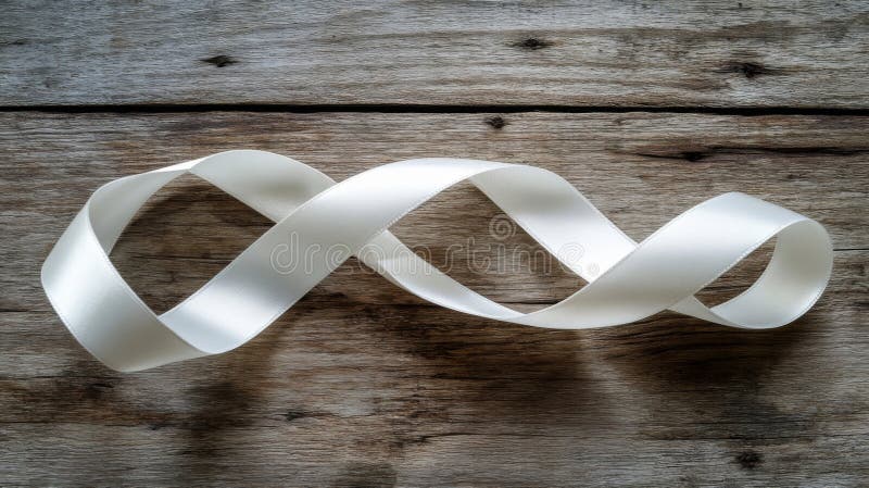White Satin Ribbon Curled on Weathered Wood Stock Illustration ...