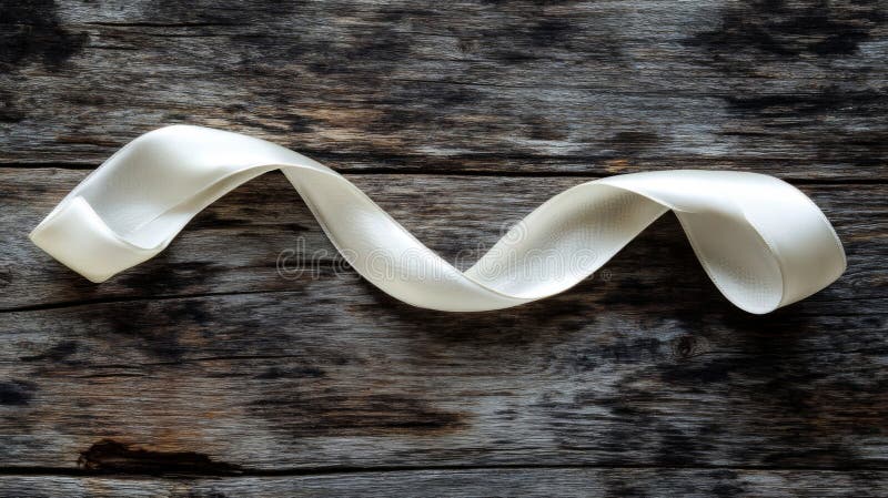 White Satin Ribbon Elegantly Curved on Dark Wood Stock Illustration ...