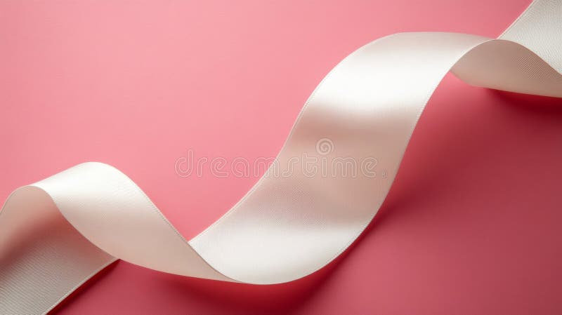 White Satin Ribbon Elegantly Curves on Pink Background Stock ...