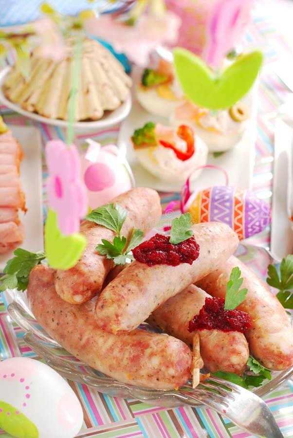 White Sausage with Beetroot Sauce for Easter Stock Image - Image of ...