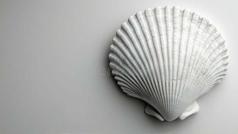 White Scallop Shell on a Smooth Gray Background Showcasing Its ...