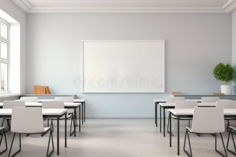 White School Classroom Interior. Empty Room with White Walls ...