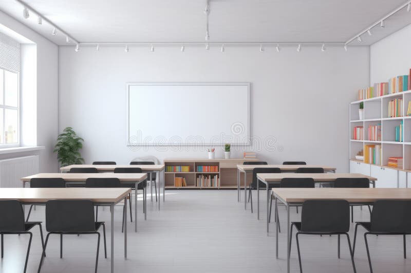 White School Classroom Interior. Empty Room with White Walls ...