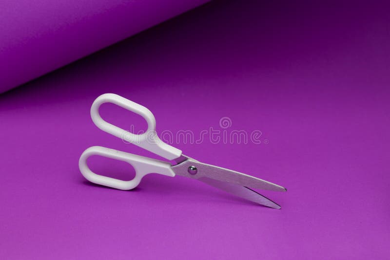 White Scissors on Purple Background Stock Image - Image of separation ...