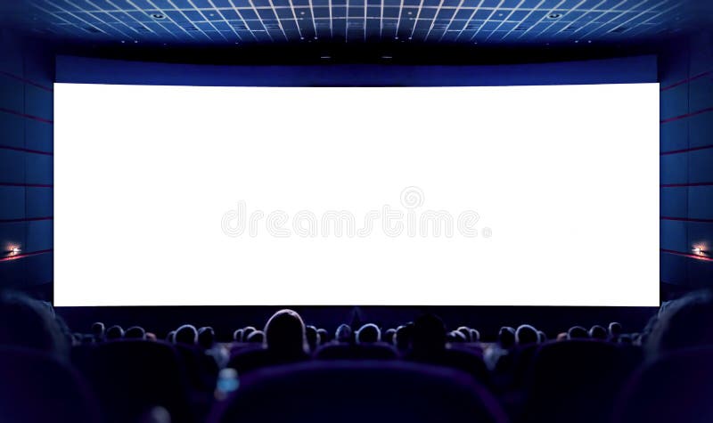 White Screen in the Cinema and the Audience Watching the Movie. Cinema ...