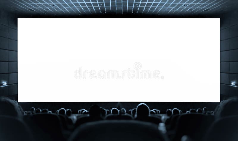 White Screen in the Cinema and the Audience Watching the Movie. Cinema ...