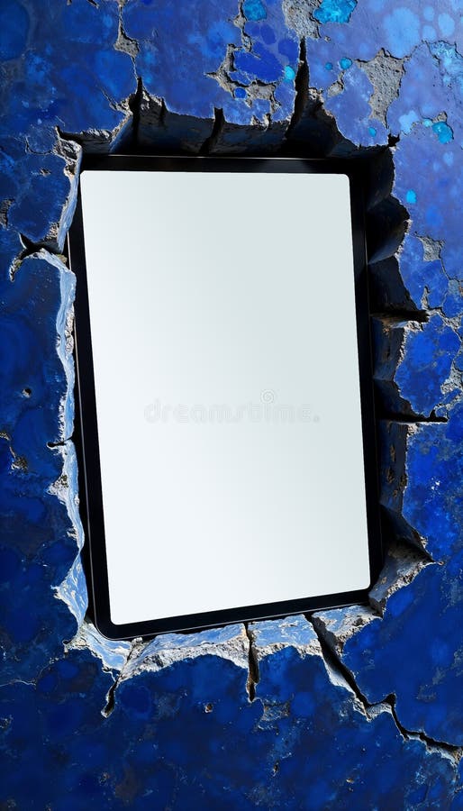 White Screen Digital Tablet Mockup on a Blue Marble Wall, Copyspace ...