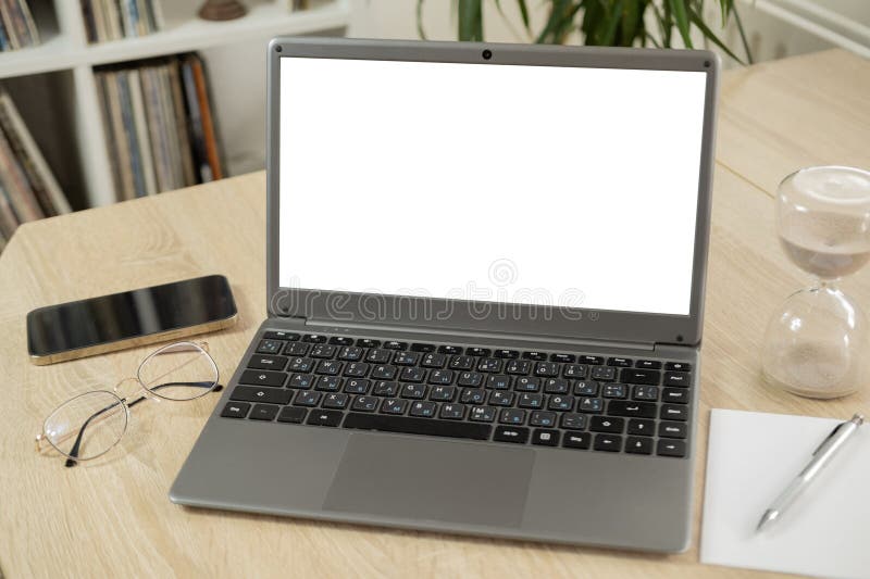 White Screen Display, Empty Blank Mockup, Home Office, Room Interior ...