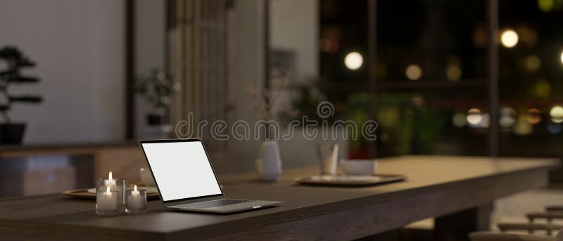 A White-screen Laptop Mockup on a Dining Table in a Modern, Minimal ...