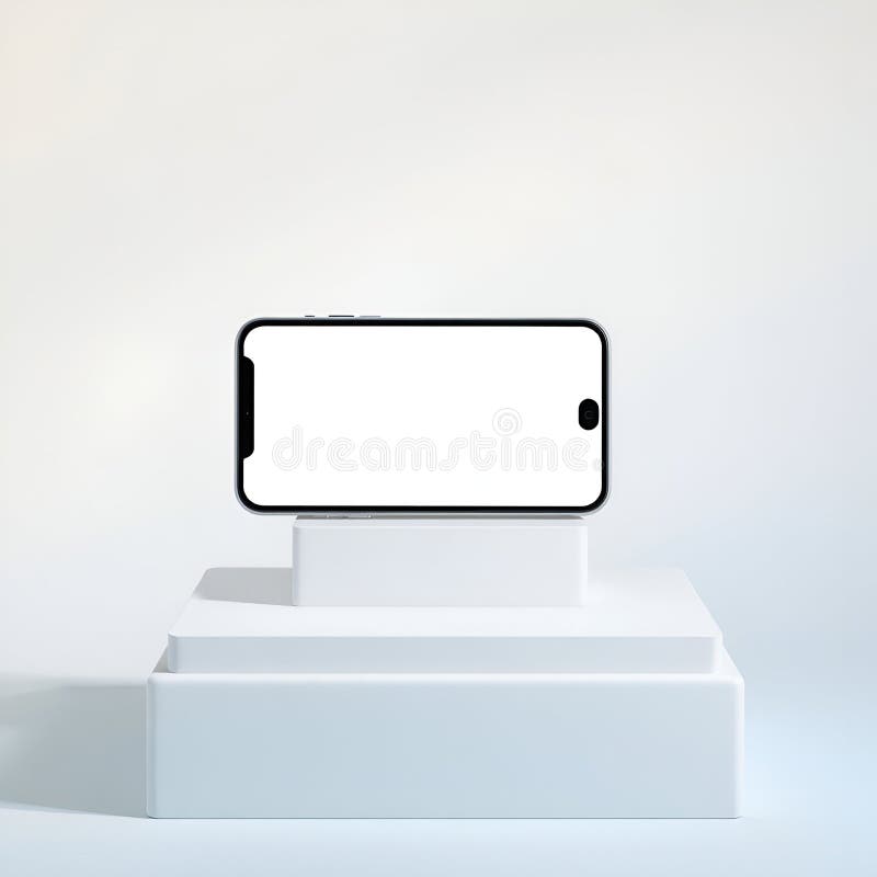 White Screen Smartphone on Square Pedestal with Gradient Background ...
