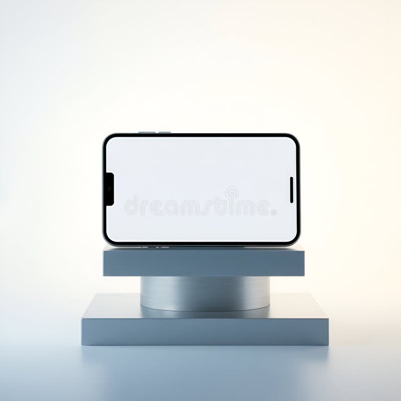 White Screen Smartphone on Square Pedestal with Gradient Background ...