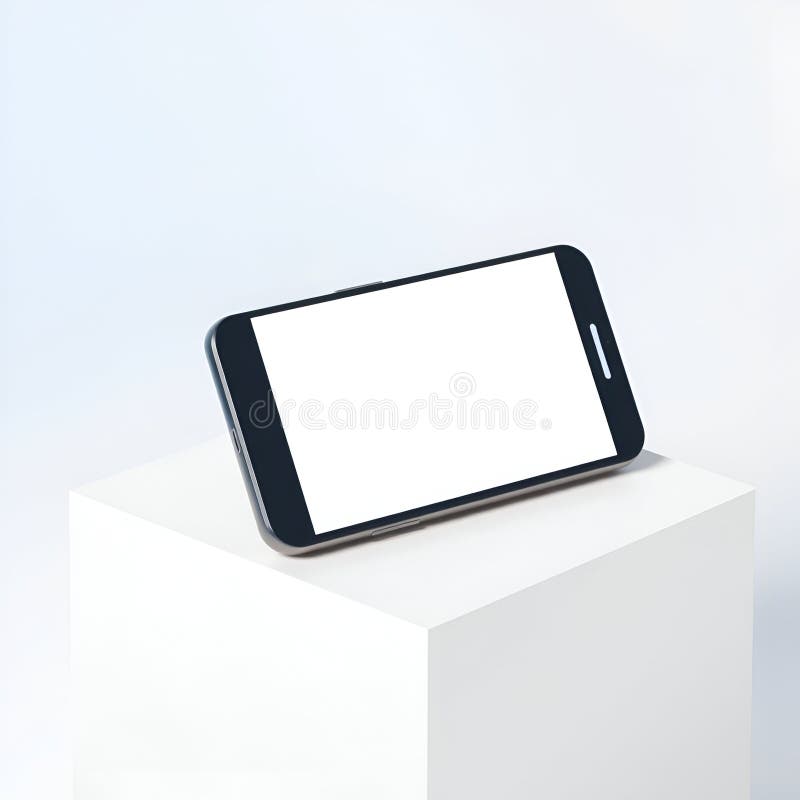 White Screen Smartphone on Square Pedestal with Gradient Background ...