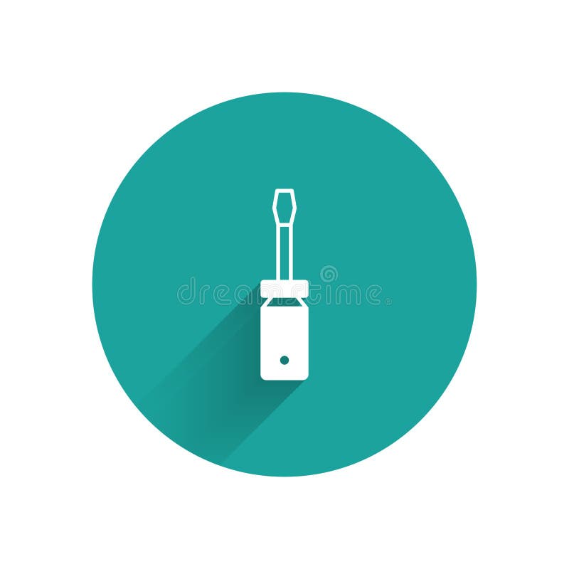White Screwdriver Icon Isolated with Long Shadow. Service Tool Symbol ...