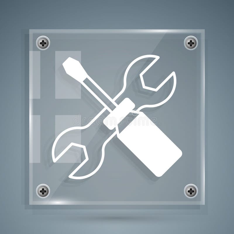 White Screwdriver and Wrench Spanner Tools Icon Isolated on Grey ...