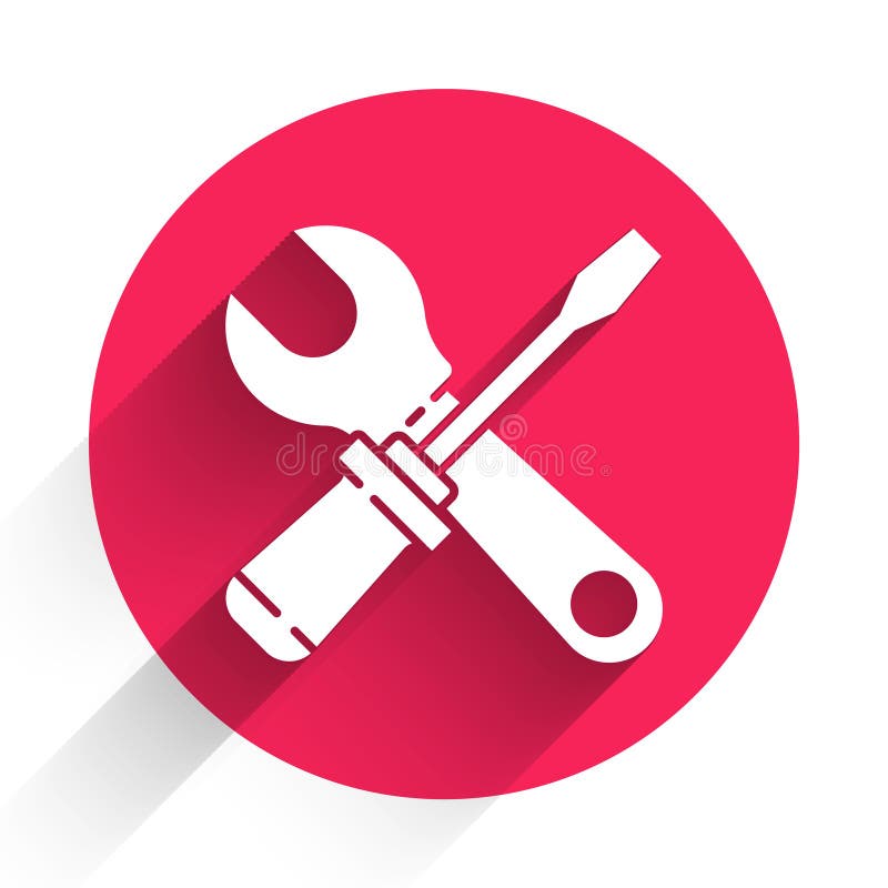 White Screwdriver and Wrench Spanner Tools Icon Isolated with Long ...