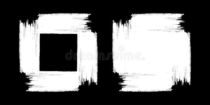 White Scribble Stain. Grunge Square Frame Set. Hand Drawn in Brush ...