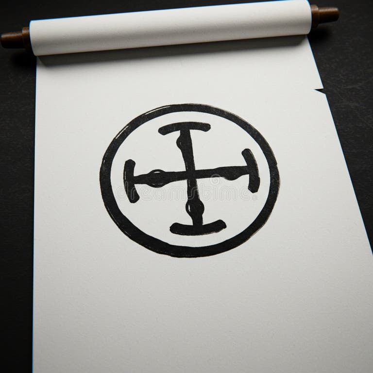 White Scroll Features a Black Symbol, Resembling a Circle with a Cross ...