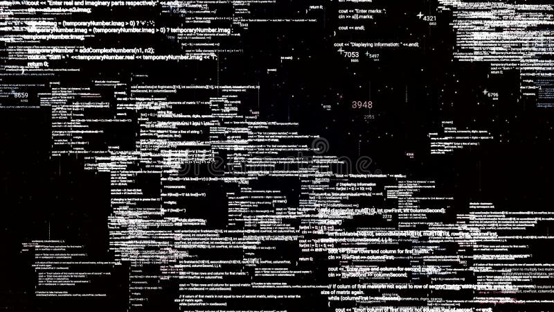 White Scrolling Lines of Programming Language on Black Background ... White Scrolling Lines of Programming Language on Black Background ...