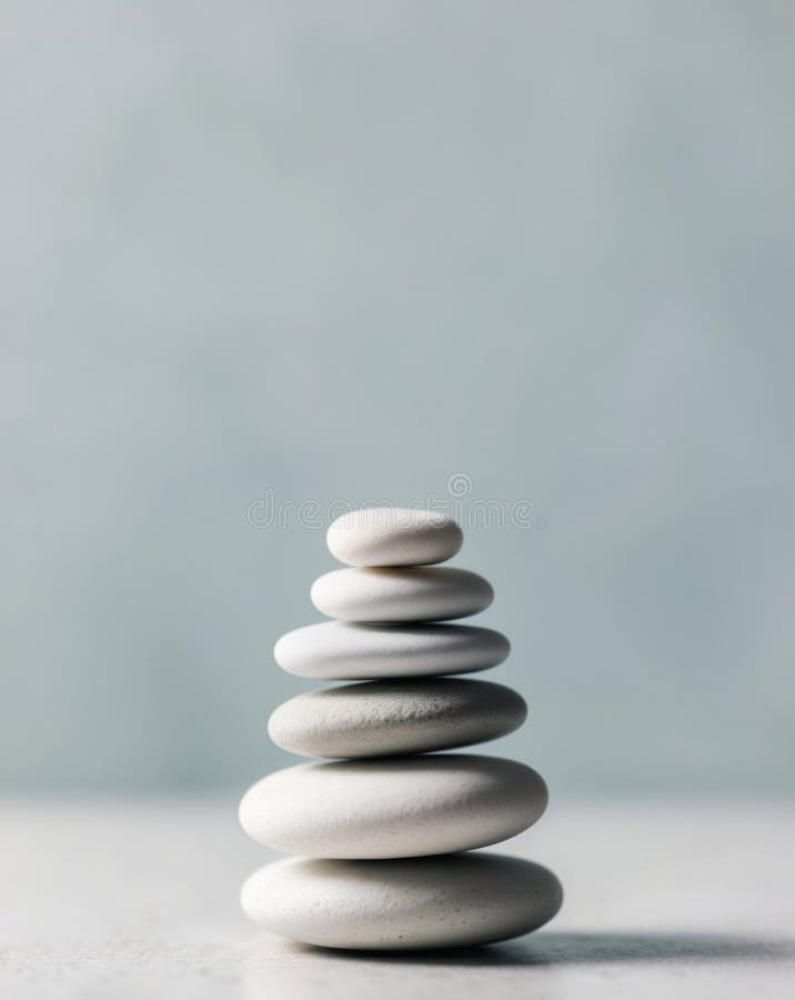 White Sea Pebble Stone Stack on Light Blue Background. Stock Image ...