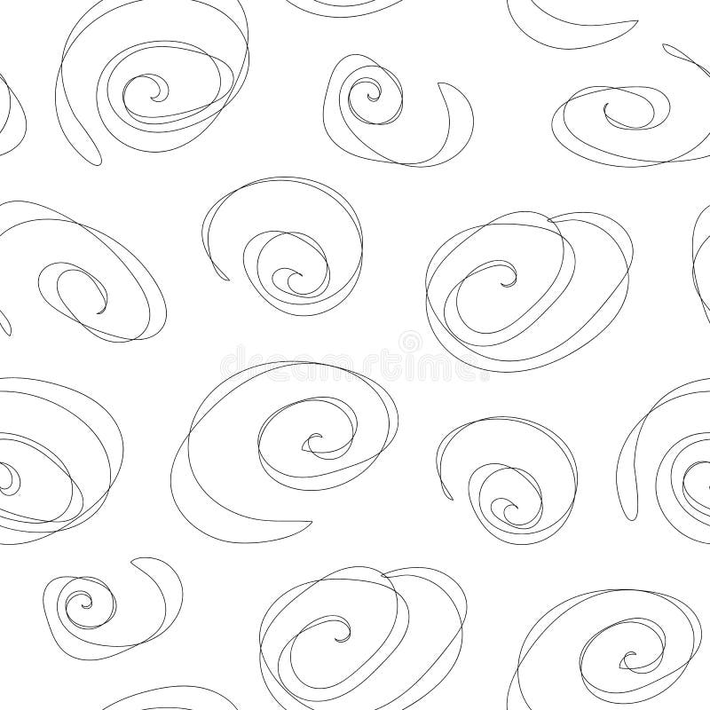 White Seamless Pattern in Line Art Style, with Black Thin Curl. White ...