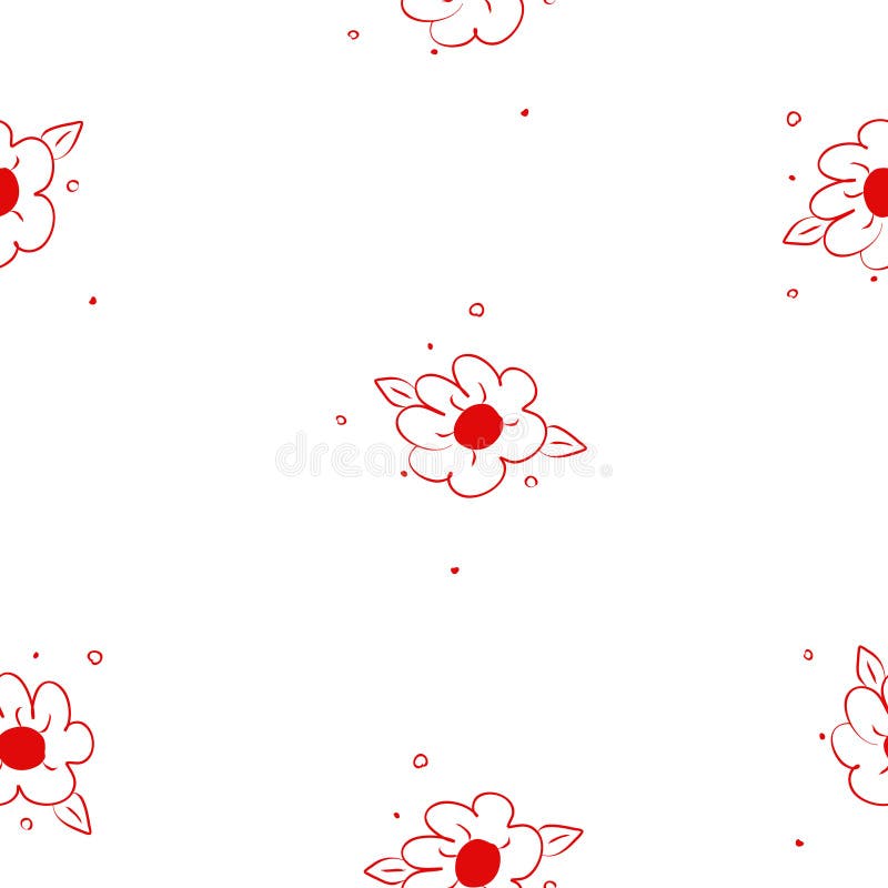 White Seamless Vector Pattern with Red Flowers. Art Continuous ...