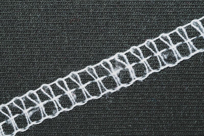 White Seams on Black Fabric. Stitches on Textile Material Stock Photo ...