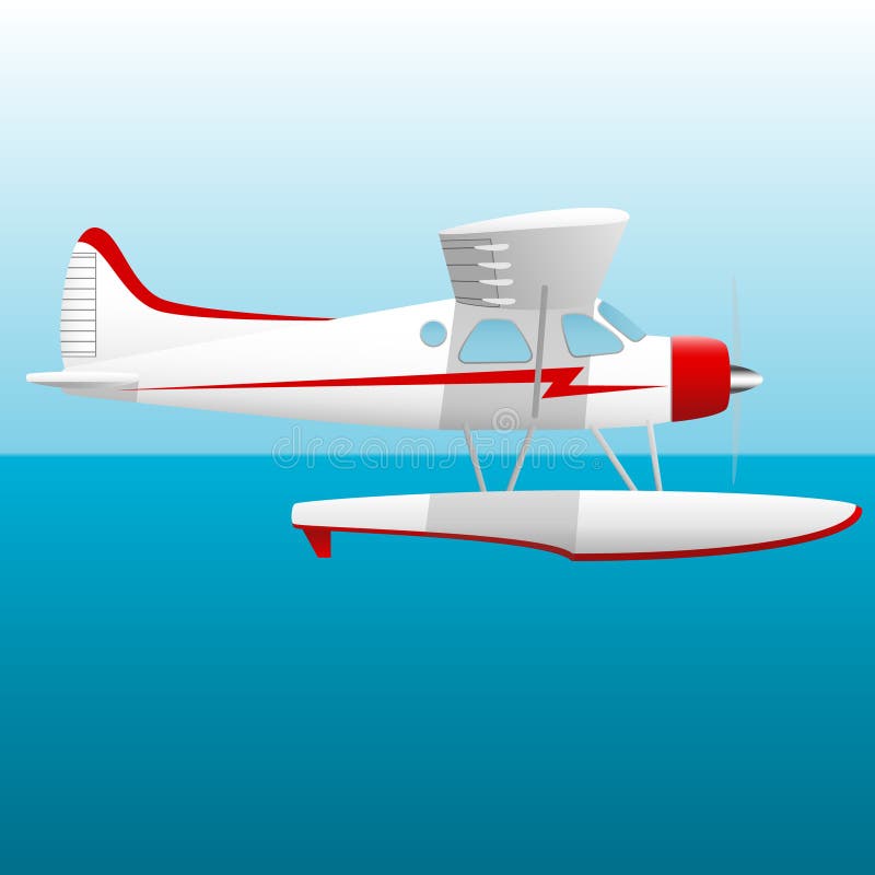 White Seaplane. Hydroplane in the Sky Over the Sea. Vector Image. Stock ...