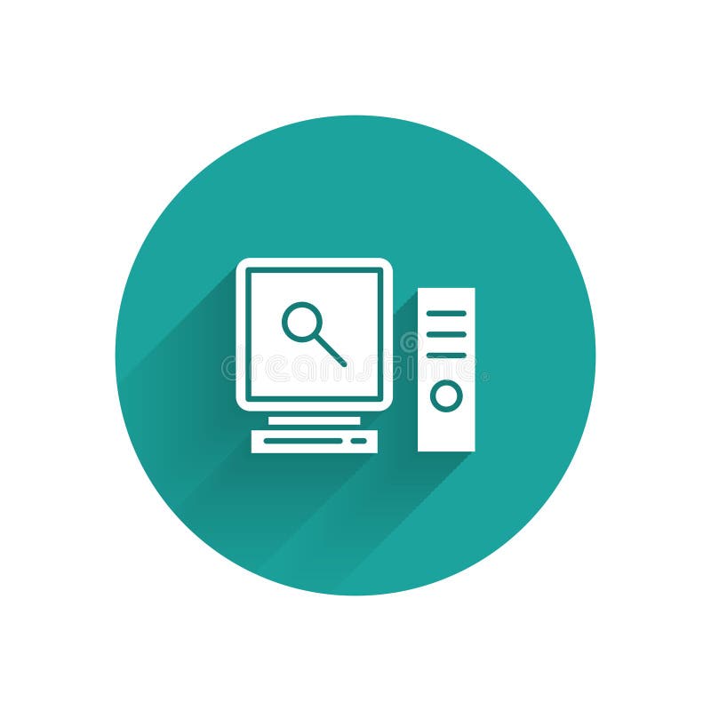 White Search on Computer Screen Icon Isolated with Long Shadow. Screen ...