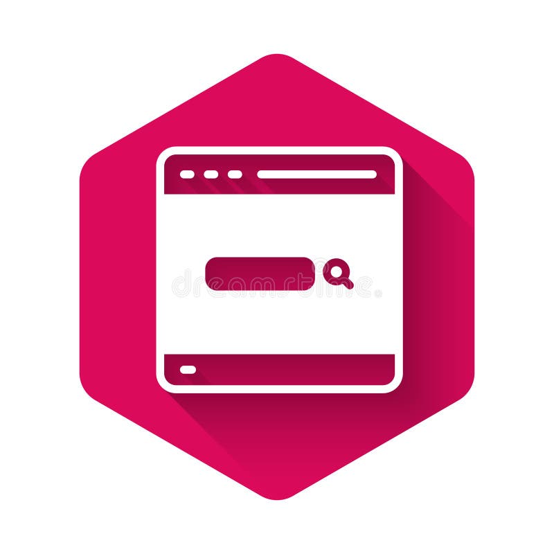 White Search Engine Icon Isolated with Long Shadow Background. Pink ...