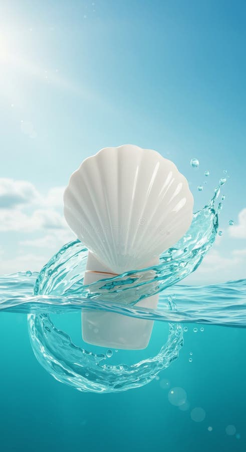 White Seashell Floating on Blue Water Under Bright Sunlight Stock ...